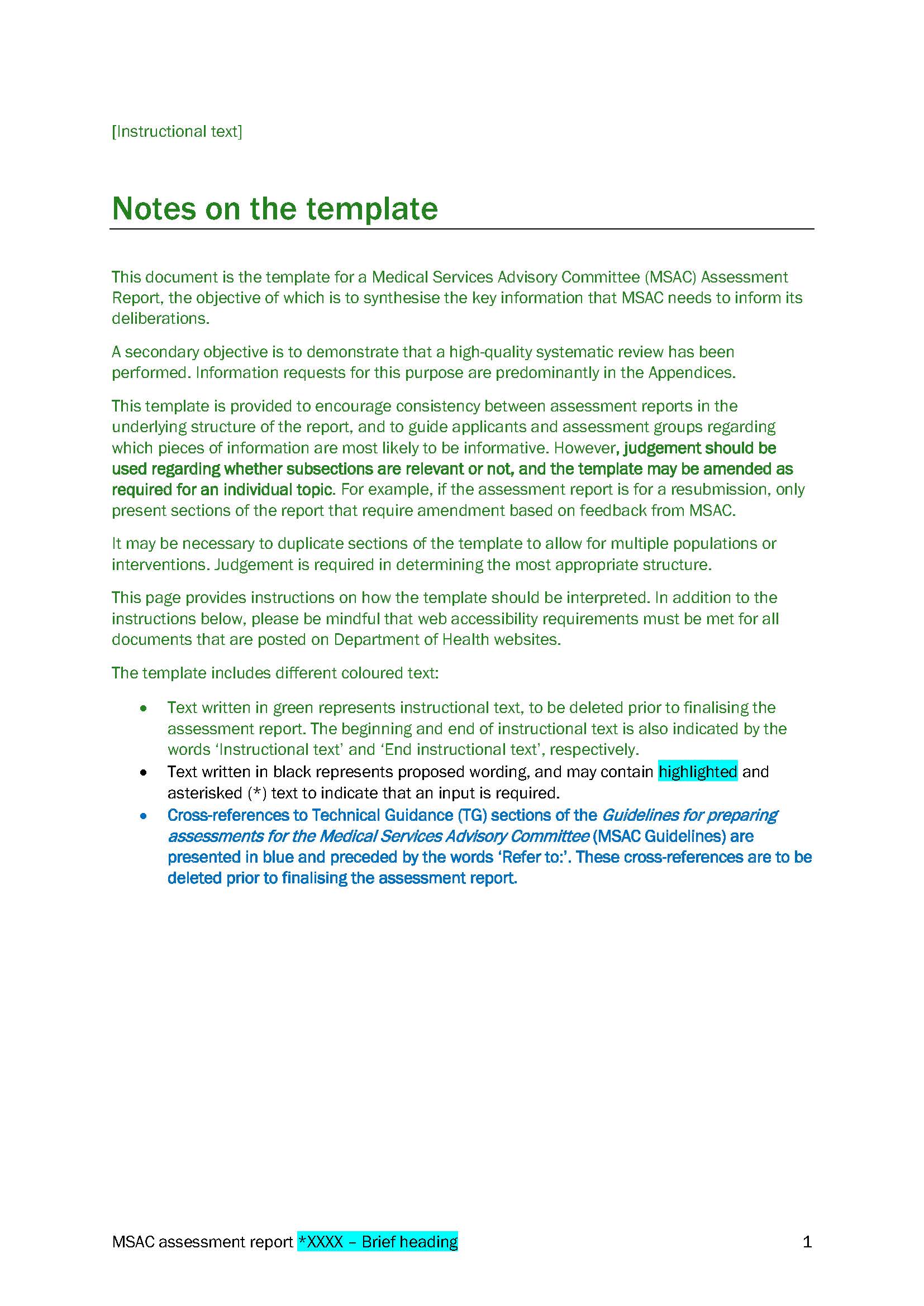 Commentary template | Medical Services Advisory Committee