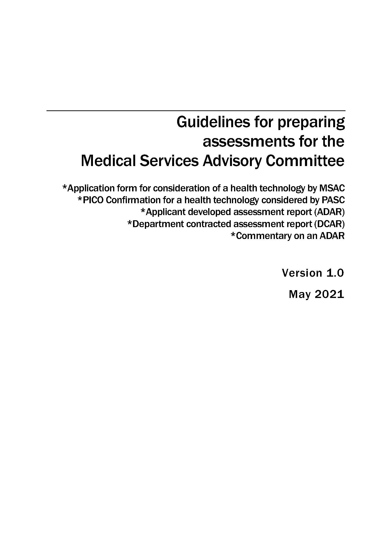 Guidelines for preparing assessments for MSAC | Medical Services ...