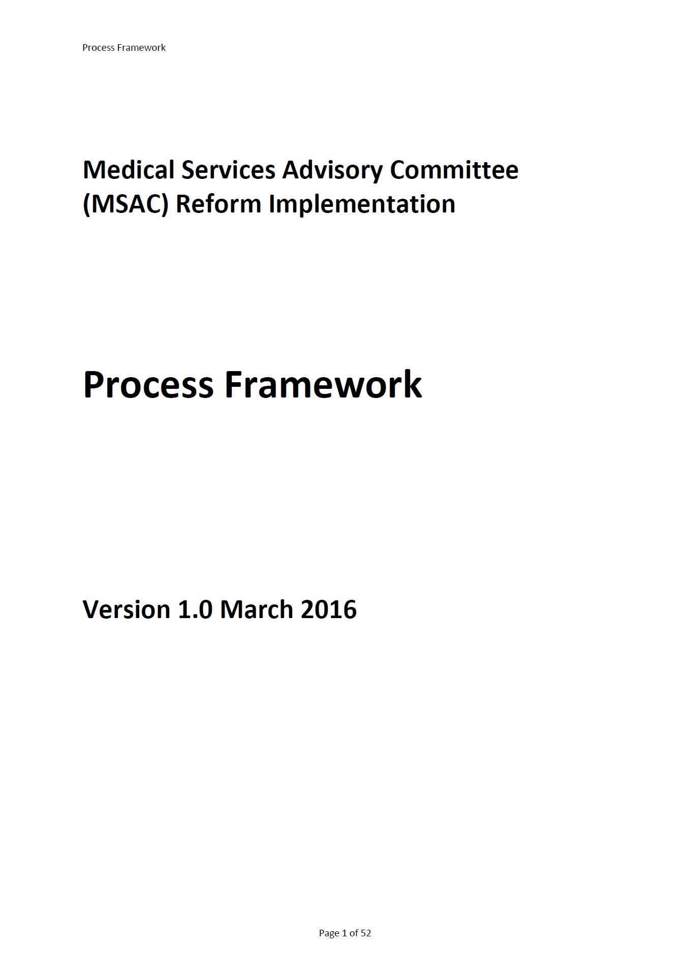 MSAC Process Framework | Medical Services Advisory Committee