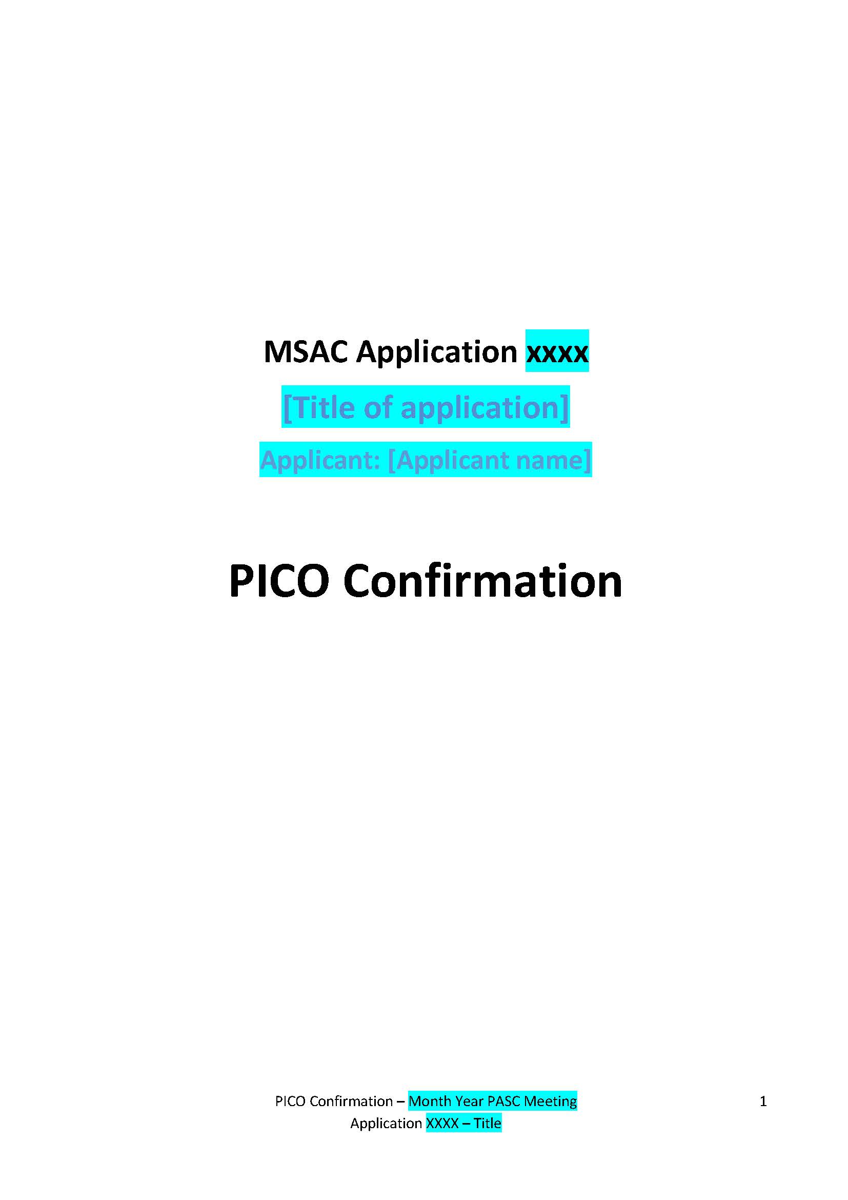 PICO confirmation template | Medical Services Advisory Committee