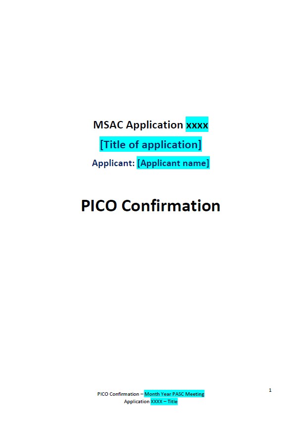 PICO confirmation template | Medical Services Advisory Committee